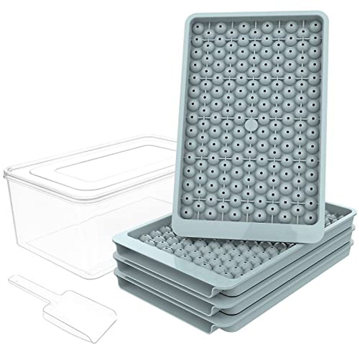 WIBIMEN Mini Ice Cube Trays, Upgraded Small Ice Cube Trays Easy Release, 159x4 PCS Tiny Ice Cube Tray Crushed Ice Tray for Chilling Drinks Coffee Juice(4Pack Blue Ice trays & Ice Bin & Ice Scoop)