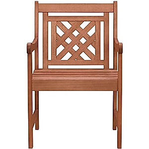 VIFAH V1835 Malibu Outdoor Patio Plaid Eucalyptus Dining Armchair