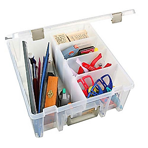 ArtBin 6990ZZ Super Satchel Double Deep 3-Pack, Portable Art & Craft Organizers with Handles, [3] Plastic Storage Cases, Clear & Gold