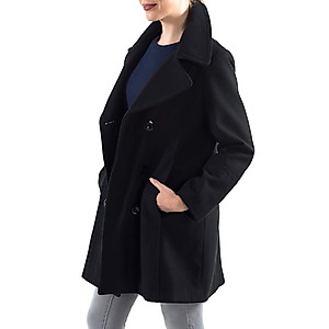 Alpine Swiss Norah Women’s Wool Blend Peacoat Runs Large – Double-Breasted Jacket with Flattering Fit Black XL