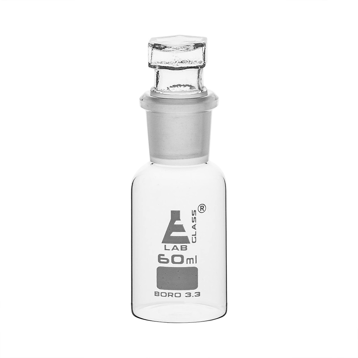 Eisco Labs 60ml Reagent Bottle - Borosilicate Glass with Wide Mouth and Stopper