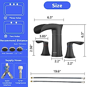 Watersong Waterfall Bathroom Faucet, 2-Handle 2 or 3 Holes Vanity Farmhouse RV Lavatory Vessel Faucet 4 Inch Centerset, Bathroom Sink Faucet Mixer Tap Washbasin Faucet, Pop Up Drain, Matte Black