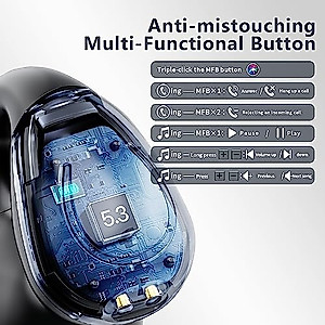 EUQQ Open Ear Clip Headphones, Wireless Earbuds Bluetooth 5.3, Sports Earbuds Built-in Microphone with Earhooks & Ear Hook, Wireless Charging Case & Display, Waterproof Fitness Earbuds for Running