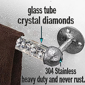 Meetart Towel Racks for Bathroom,Crystal Crushed Diamond Wall Towel Bar,2 Bar Mounted Bathroom Towel Organization for Rolled Towels,Rolled Blanket.（20”）