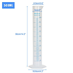AKOLAFE 4 Pack 500ml Plastic Graduated Cylinder, Transparent Measuring Cylinder Set, Science Measuring Test Tube Flask with 2-Sided Marking & Pour Spout, for Science Projects, Laboratory Supplies