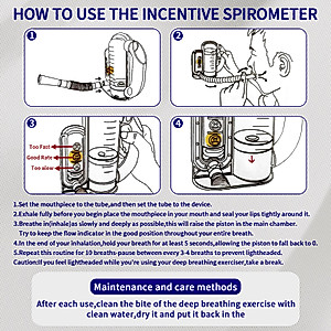 Incentive Spirometer (blue03) for Adult Breathing Exercise Device for Lungs Deep Breathing Trainer 5000ml Volume Measurement