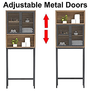 Launica Bathroom Organizer Over Toilet, Over The Toilet Storage Cabinet, Wood Metal Bathroom Space Saver Stand Behind Toilet, Industrial Freestanding Bathroom Rack Above Toilet Wtih Shelf, Rustic Oak