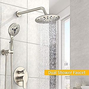 SunCleanse Shower System, Bathroom Rainfall Shower Faucet Set Complete with 7-Setting Handheld Shower Head Combo, Included Rough in Valve and Trim Kit, Brushed Nickel