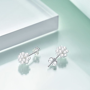 Rnivida 925 Sterling Silver Cluster Pearl Stud Earrings for Women, 7mm Pearls Ball Studs Hypoallergenic Earring