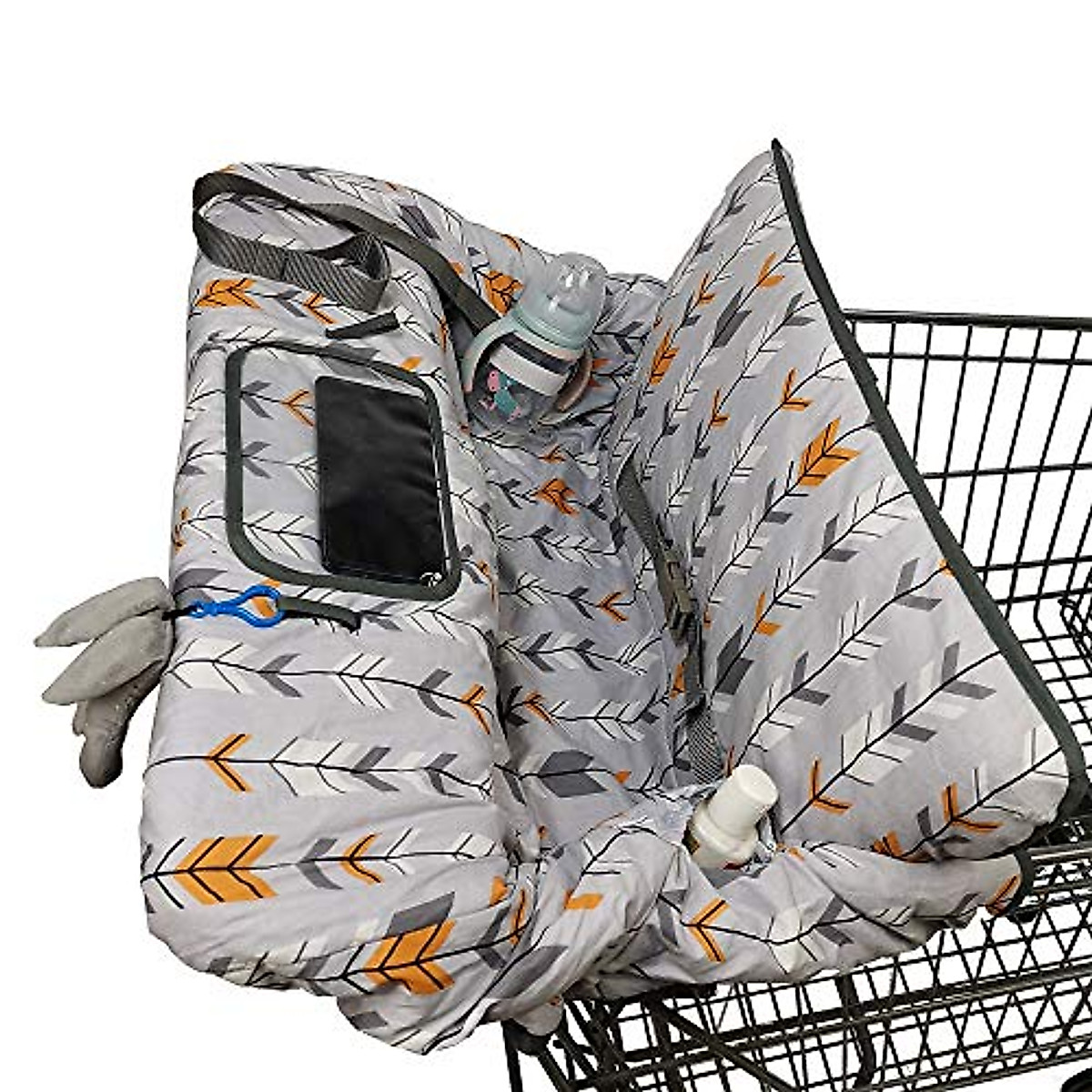 Shopping Cart Cover for Baby with Pillow- Minky Bolster Positioner and Cellphone Holder, High Chair Cover for Boy Girl,Infant Grocery Cart Cushion Liner Large
