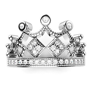 Metal Factory 925 Sterling Silver Cubic Zirconia Princess Crown Tiara Band Ring Sz 7