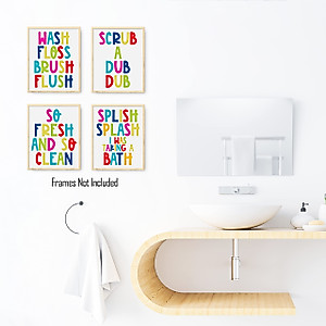 Brooke & Vine Kids Bathroom Wall Decor Art Prints (UNFRAMED 8 x 10 Set of 3) Funny Colorful Quotes Children, Toddler, Baby Girl, Baby Boy, Classroom, Washroom, Restroom, Powder Room (Splish Splash)
