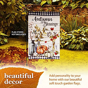 G128 Garden Flag Fall Decoration Autumn Blessings Pumpkins and Flower Vases 12"x18"
