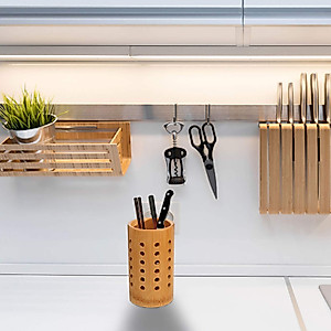 Hemoton Cooking Utensil Holder KItchen Utensil Holder Caddy Bamboo Kitchen Tool Holder Chopsticks Storage Barrel Spoon Fork Holder Cutlery Tableware Storage Container Organizer Wood Utensil Holder