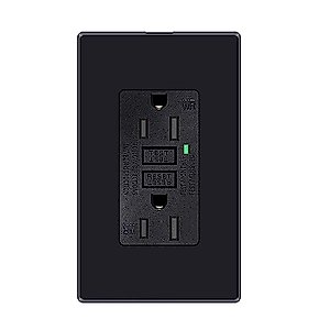 Black GFCI Outlet 15 Amp,KCMYTONER Black GFI Electrical Outlet, Black Ground Fault Receptacle Outlet Weather Resistant 125 Volt,with Decorator Screwless GFCI Plate,ETL Listed, Black GFI