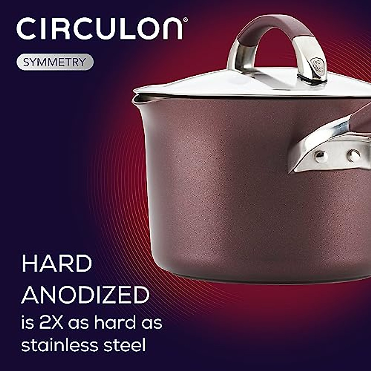 Circulon Symmetry Hard Anodized Nonstick Sauce Pan/Saucepan with Straining and Lid, 3.5 Quart, Red