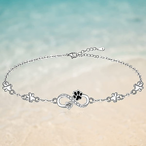 Fenthring Cat Dog Paw Print Bracelet Sterling Silver Infinity Heart Puppy Paw Memorial Mothers Day Bracelets for Women Jewelry Gifts