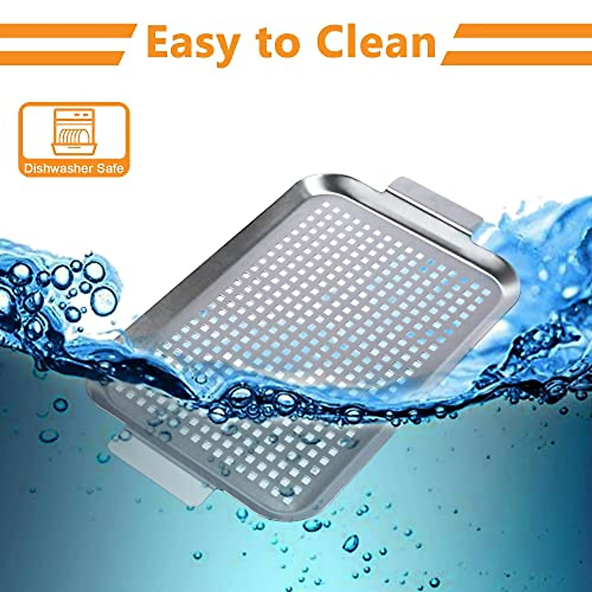 COOK TIME Grill Pan Set of 2, BBQ Grill Topper for Outdoor Grill, Stainless Steel Grilling Baskets with Holes and Handles, Perforated Food Tray Barbecue Accessories for Vegetable, Fish, Meat, Seafood