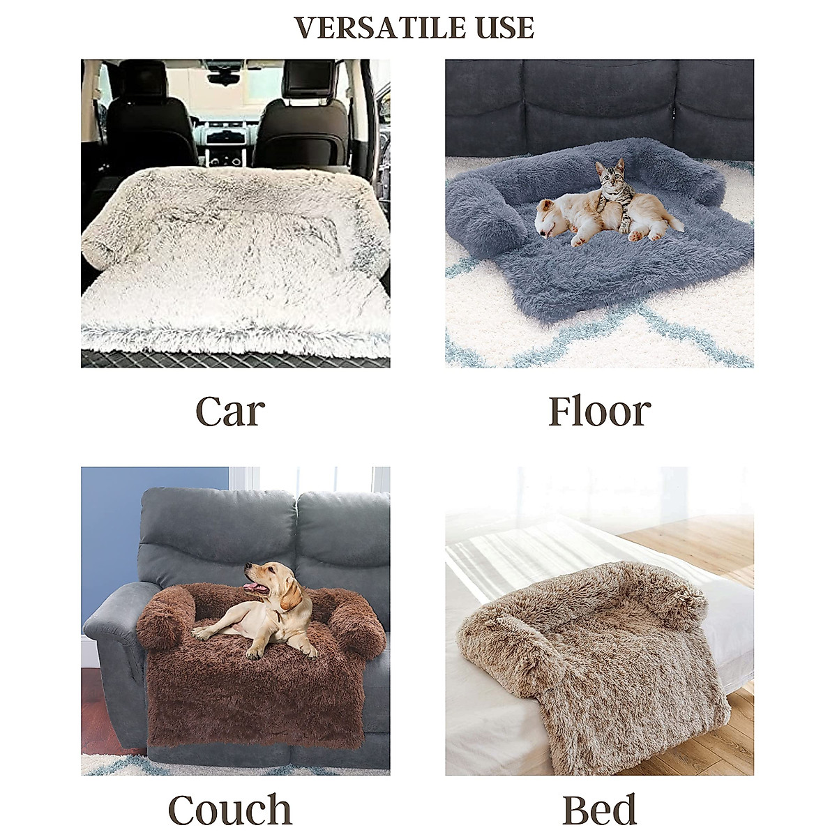 DRIPPY PETS Calming Dog Beds for Medium Dogs, Plush Dog Mat with Fluffy Neck Bolster, Protects Furniture with Removable and Washable Cover for XL Large Medium Small Dogs and Cats (Dark Gray - Medium)