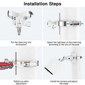 Universal Outdoor Camera Mount for Arlo Pro 5SS/Pro 4/Pro 3/Ultra 2/Essential XL,for eufyCam 2C/2C Pro and More 1/4’’ Camera, Fits 1.96-7.87’’ Pole No Drill(White, 2 Pack)