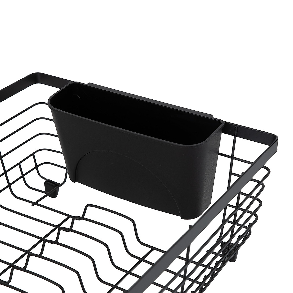 Kitchen Details Flat Wire Countertop or Over The Sink Dish Drying Rack with Cutlery Basket, Black