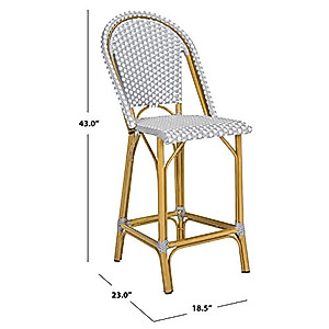 Safavieh PAT4019B Collection Gresley Grey and White Indoor/Outdoor Stacking French Bistro Counter Stool