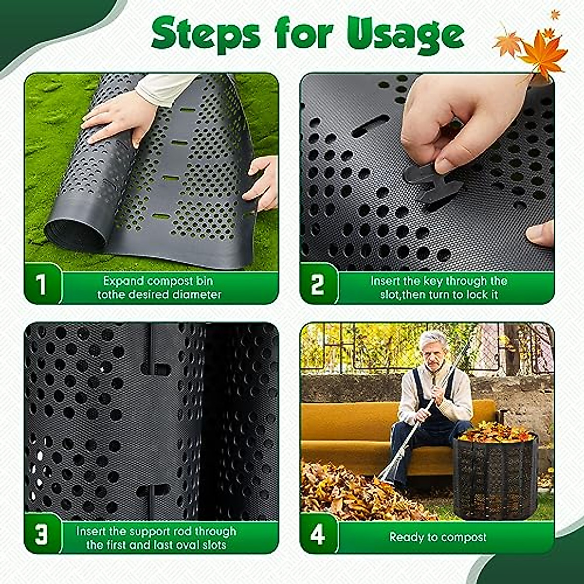 Suttmin 2 Pieces 220 Gallon Compost Bin Outdoor Expandable Plastic Compost Bin Easy Assembling Large Capacity Compost Bin for Home Garden Leaves Fast Creation of Fertile Soil Grounds