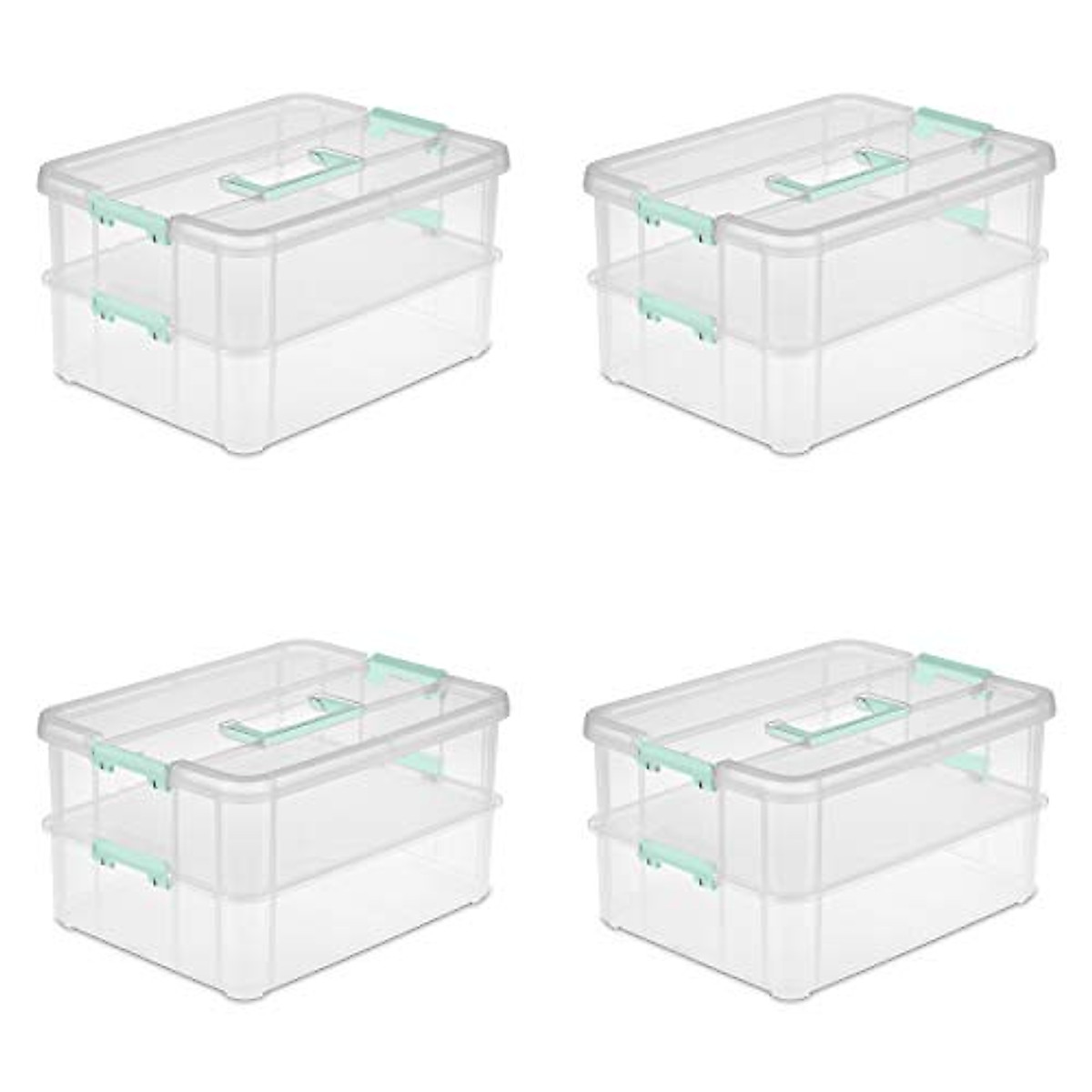 Sterilite Stack & Carry 2 Layer Box Small Storage, Clear, Pack of 4