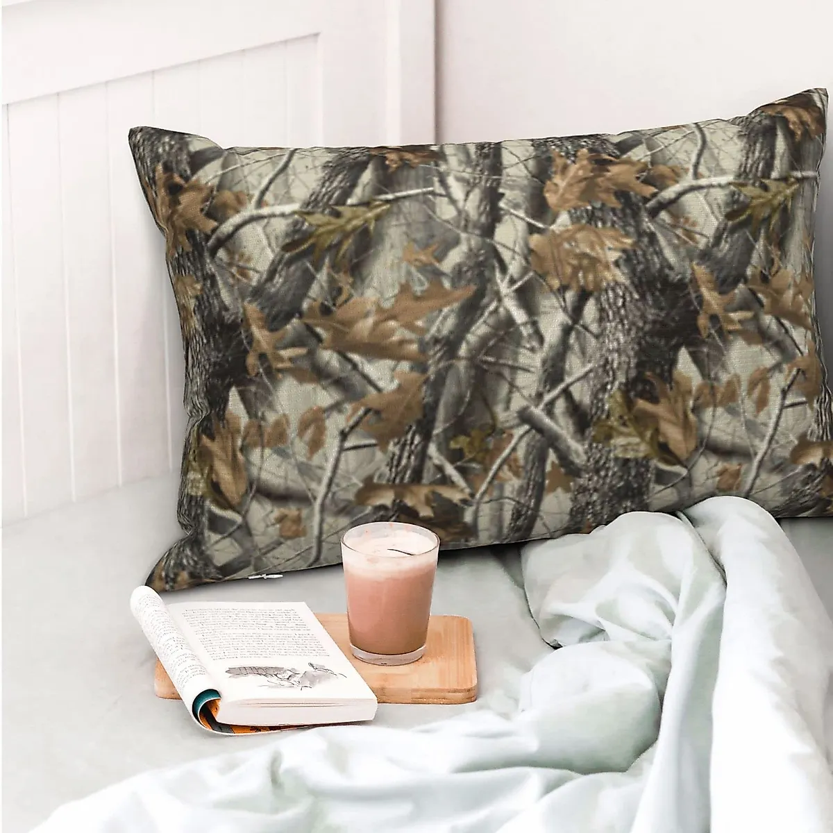 Bed Pillow Protector Zippered Mossy-Tree-Camo-Leaf Soft Pillow Case Cover 20x30 Inches