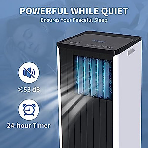 DENBIG Portable Air Conditioner for Room up to 350 sq.ft, 8,000 BTU A/C Unit with Dehumidifier and Cooling Fan with 2 Speeds, 24-Hour Timer, Sleep Mode, Remote Control, Window Installation Kit
