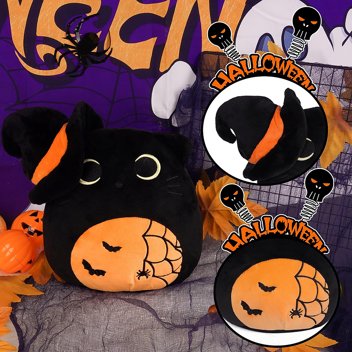 Desdfcer Halloween Cat Plush, Halloween Black Cat Plush Pillow,Halloween Stuffed Animal Cat Plushies, Halloween Plush Cat Doll Toys for Kids, Gift for Halloween Birthday