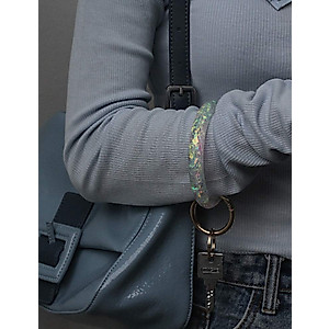 Mymazn Bangle Key Ring Bracelet for Women Wristlet Keychain Bracelets Holographic Circle Keyring for Wrist, Gift for Women Girls