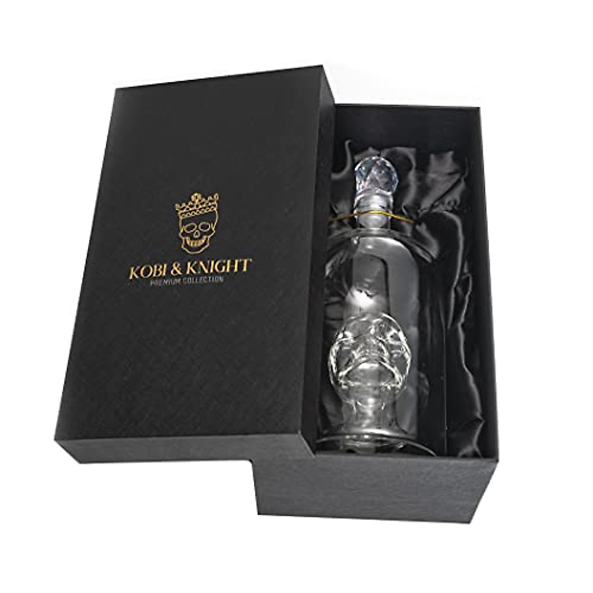 Kobi & Knight Premium Skull Decanter - Handmade Skull Whiskey Decanter with Airtight Stopper - Borosilicate Glass Skull Decanter - Thick Vodka, Rum, Gin, Tequila Bottle - 25fl oz / 750ml Skull Barware