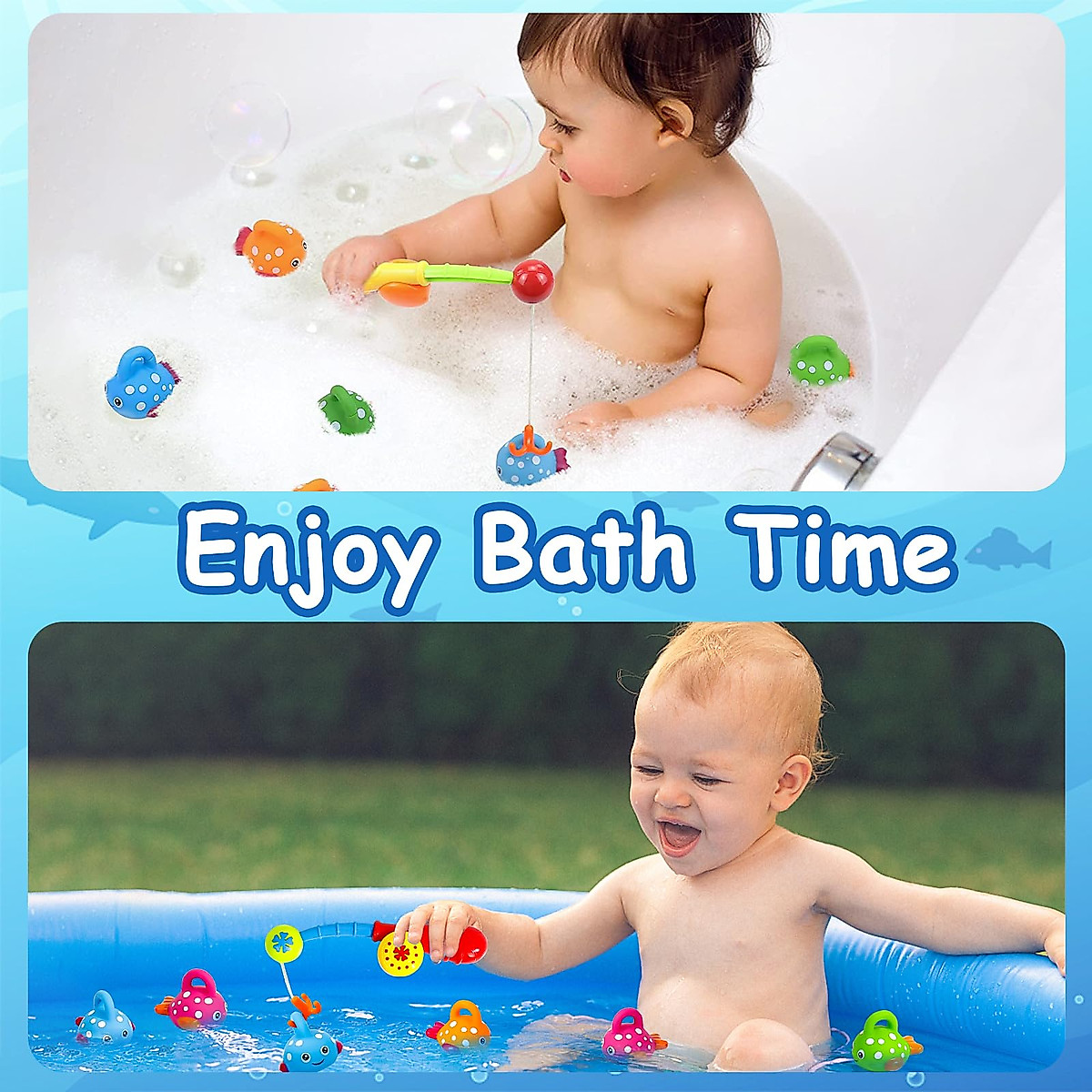 Fajiabao Baby Bath Toys for Kids Ages 1-3 Mold Free Water Toys No Hole Fishing Games Bathtub Toys for Toddler 2-4 Shower Toys Baby Gift for Boys Girls Age 1 2 3 4 5 6(Color Random)