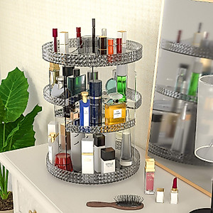 HEMTROY 360 Degree Rotating Makeup Organizer, Extra Large Capacity Organizador De Maquillaje, Removable DIY 7 Layers Skincare Organizer, Acrylic Beauty Perfume Organizer for Vanity Countertop (Gray)