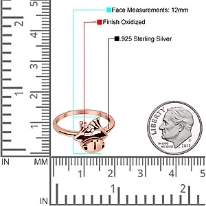 Blue Apple Co. Rose Tone, Sterling Silver Size-10 Frog Ring Peeping Frog Band Oxidized Solid Round 925 Sterling Silver