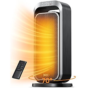 Dreo Quiet Space Heaters for Indoor Use, 1500W Electric Heater with Remote, PTC Ceramic Heater with Thermostat, 12H Timer, 70° Oscillation, Digital Display, Fast Safety Room Heater for Bedroom Office