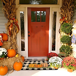 Buffalo Plaid Pumpkin Fall Decorative Kitchen Rugs Set of 2,Non Skid Washable, Home Seasonal Fall Holiday Party Autumn Harvest Thanksgiving Kitchen Mat 17"x47"+17"x30"