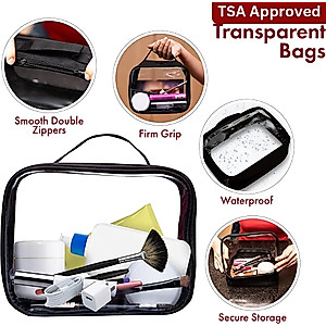 Bolsafy Clear Makeup Bags with Zipper 3pcs in Black, 6.5 x 8.3 inches - Quart Size, TSA Approved Toiletry Bag - Waterproof & Leak-Resistant PVC Clear Travel Bags – Perfect for Women, Men & Kids