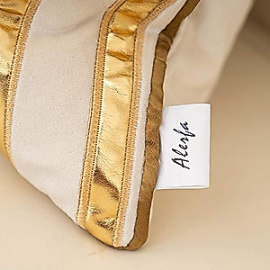 Alerfa White Geometric Gold Leather Striped Throw Pillow Covers 18x18 Inch, Luxury European Cushion Cases Decorative Pillows for Couch Living Room Bedroom 45 x 45cm