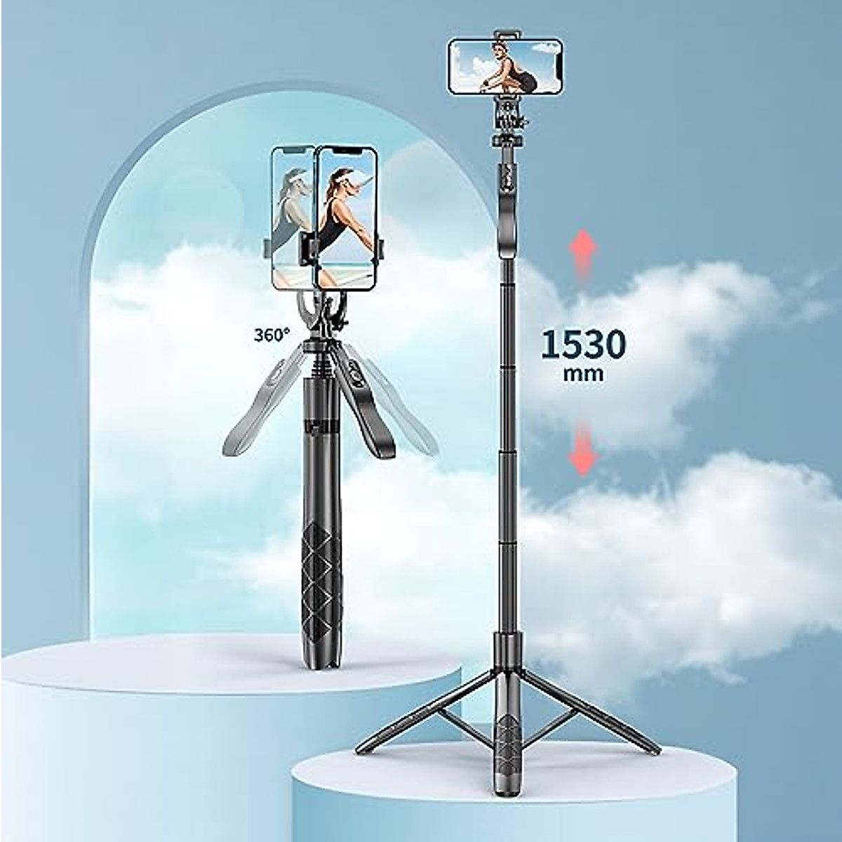 Yuehuam 60 Cell Phone Selfie Stick Tripod,Smartphone Tripod Stand All-in-1 Portable Lightweight Phone Tripod Stand with Wireless Remote & Phone Holder Extendable Phone Tripod