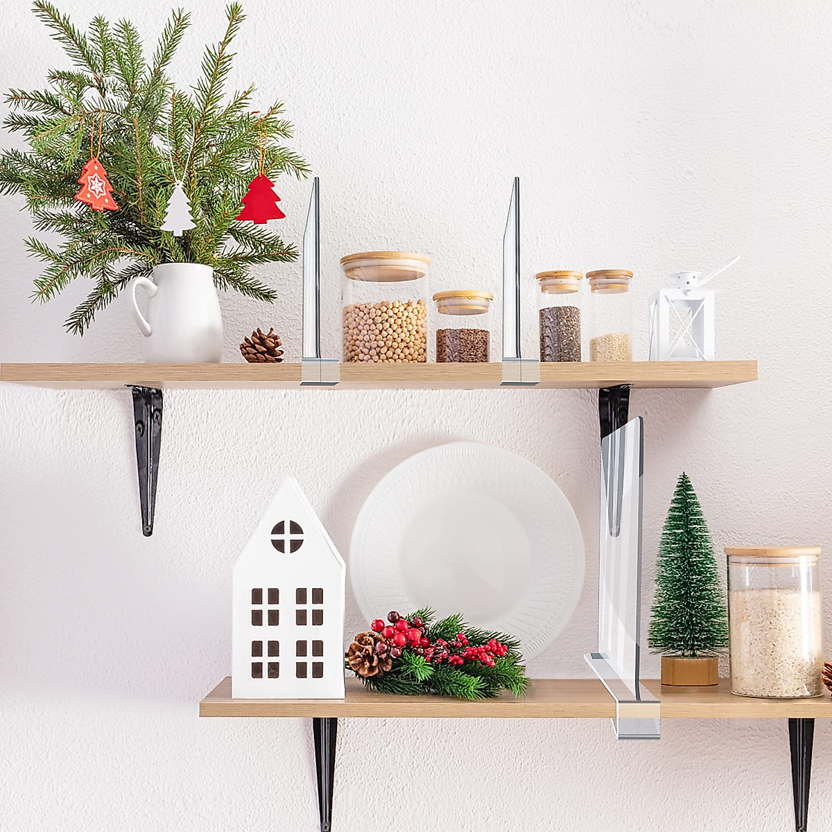 12 Pack Acrylic Shelf Dividers, Clear Shelf Divider for Closet Organization, Closet Shelf Separators for Clothes/Purses, Wood Shelves Organizers in Bedroom, Kitchen, Office, Cabinets, Bathroom Storage