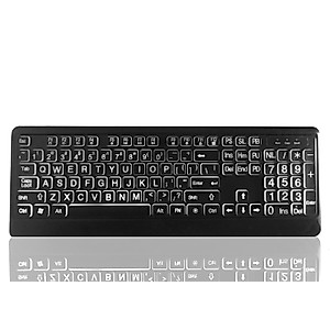 TRONWIRE LED White Backlit Illuminated Large Oversized Print Letter Wired USB 104 Keys Standard Full Size Keyboard for Desktop PC Computer