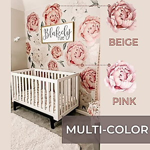 Wonder Space Jumbo Peony Watercolor Wall Decals - Large Size Peonies Flowers Leaves Room Wall Stickers - Scandinavian Design Floral (Pink & White)