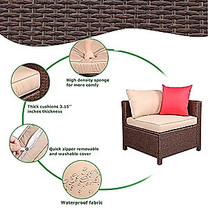 L-DREAM 5-Piece Set Rattan Sofa for Outdoor Patio Furniture Set, Brown PE Rattan Wicker Sofa Set, with Beige Seat Cushions and Rectangular Coffee Table, Garden Furniture (Color : Brown)