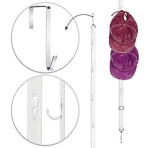 2 Pieces Adjustable Door Cap Rack Closet Hanging Cap Organizer Hanging Cap Keeper Baseball Cap Holder Hanging Cap Hook Organizer Hat Display Rack with Hooks Door Hat Storage Hanger (White)