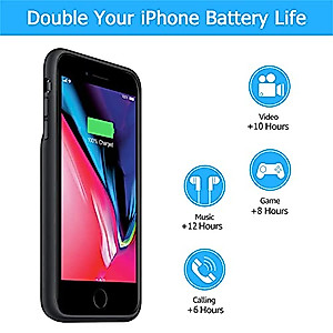Battery Case for iPhone SE 3/6/6s/7/8/SE 2020, [6500mAh] Rechargeable Smart Extended Charging Case Compatible with iPhone SE 3/6/6s/7/8/SE 2020 (4.7 inch) Backup Power Battery Pack Charger Case-Black