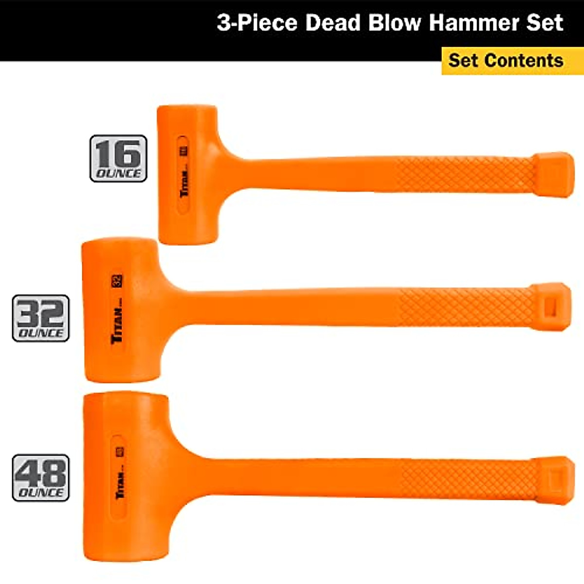 Titan 63143 3-Piece Dead Blow Hammer Set | Includes 16oz, 32oz, 48oz