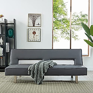 Naomi Home Astrid Futon Sofa Bed - Gray Faux Leather, Modern Style, 3-Position Reclining Mini Sofa/Bed with Chrome Legs, Small Couch for Bedroom Living Rooms, Office