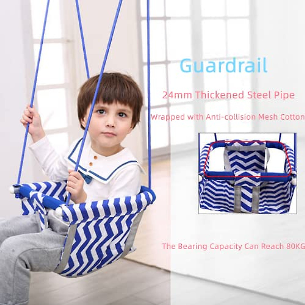 Toddler Baby Swing Seat with Heavy Duty Rope Play Secure Kids Swing Set, Secure Soft Canvas with Seat Belt for 6Months-14Years Old